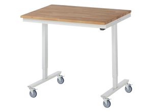 4040376504784 - Elektrisch höhenverstellbarer Arbeitstisch fahrbar Buche massiv Plattenbreite 1000 mm RAU