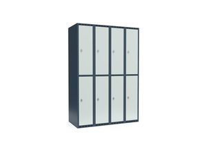 7042424834741 - Doppelstock-Spind Fydor 4 Abteile blaugrau   lichtgrau B 1200 mm 4 Abteile flache Dachform Vorhängeschloss kaiserkraft