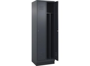 4066681653665 - Schwarz-Weiß-Spind Classic PLUS schmal 2 Abteile Trennwand verkürzt grau B 600 mm mit Bodensockel Zylinderschloss Trennwand mittig C+P