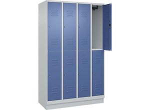 4066681668652 - Doppelstock-Spind Classic PLUS 4 Abteile lichtgrau   fernblau HxB 1950 x 1200 mm mit Bodensockel Zylinderschloss C+P