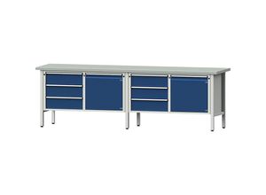 4014641006785 - Werkbank Breite 2800 mm Gestellbauweise 2 Türen 6 Schubladen mit Vollauszug Höhe 890 mm Stahlblechbelagplatte ANKE