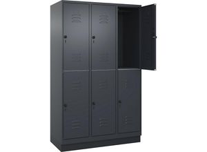 4066681667372 - Doppelstock-Spind Classic PLUS 3 Abteile grau HxB 1950 x 1200 mm mit Bodensockel Drehriegel C+P