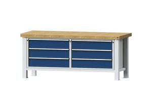 4014641091422 - Schwerlast-Werkbank 3 Schubladen links 3 Schubladen rechts Buchemassivplatte 65 mm ANKE