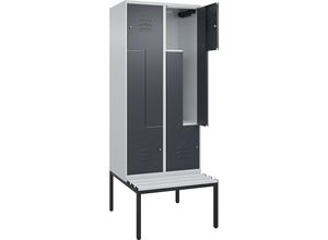 4067521119303 - Z-Spind Classic PLUS Sitzbank 2 Abteile lichtgrau   grau B 800 mm Zylinderschloss untergebaut Kunststoff C+P