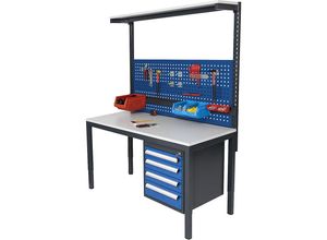 4061753261212 - Komplett-Arbeitsplatz höhenverstellbar mit 4 Schubladen Lochwand Kästenschiene Etagenbord Arbeitshöhe 650 - 900 mm kaiserkraft