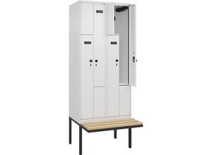 4068192935674 - Z-Spind Evolo PLUS Sitzbank 2 Abteile weiß B 800 mm Sicherheits-Drehriegel mit auskragender Sitzbank Buche kaiserkraft