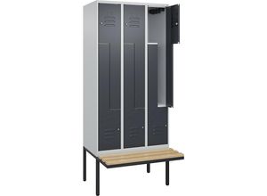 4067521115404 - Z-Spind Classic PLUS Sitzbank 3 Abteile lichtgrau   grau B 900 mm Zylinderschloss auskragend Buche-Hartholz C+P