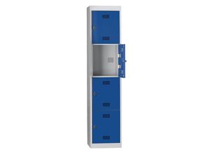 4250618203249 - 4er-Schließfachschrank Hamburg 1 Abteil 4 Fächer Höhe 410 mm Breite 400 mm Grundelement lichtgrau   enzianblau Wolf