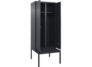 4066681794771 - Schwarz-Weiß-Spind Classic PLUS Sitzbank 1 Abteil grau B 800 mm Sicherheits-Drehriegel untergebaut Kunststoff C+P