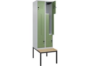 4067521118238 - Z-Spind Classic PLUS Sitzbank 2 Abteile lichtgrau   resedagrün B 600 mm Sicherheits-Drehriegel untergebaut Buche-Hartholz C+P