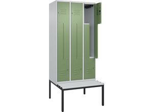 4067521119884 - Z-Spind Classic PLUS Sitzbank 3 Abteile lichtgrau   resedagrün B 900 mm Zylinderschloss untergebaut Kunststoff C+P