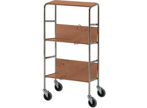 7330726308573 - Aktenordnerwagen mit Ablageboden verchromt 3 Etagen LxBxH 550 x 340 x 1060 mm Kirsche-Dekor ab 5 Stk