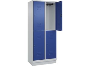 4066681665637 - Doppelstock-Spind Classic PLUS 2 Abteile lichtgrau   enzianblau HxB 1950 x 800 mm mit Bodensockel Zylinderschloss C+P