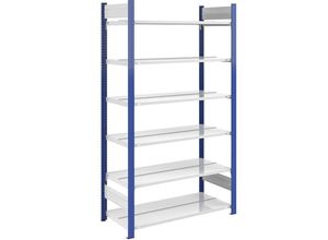 4250623706056 - Ordner-Steckregal doppelseitig Höhe 2000 mm BxT 1000 x 600 mm Grundregal blau   grau hofe