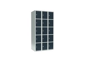 7042423058827 - 5er-Schließfachschrank Fydor 3 Abteile lichtgrau   grau B 900 mm 3 Abteile flache Dachform Vorhängeschloss kaiserkraft
