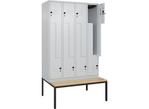 4067521120668 - Z-Spind Classic PLUS Sitzbank 4 Abteile lichtgrau B 1200 mm Sicherheits-Drehriegel untergebaut Buche-Hartholz C+P