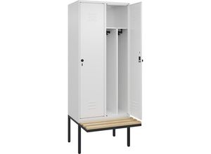 4066681741089 - Schwarz-Weiß-Spind Classic PLUS Sitzbank schmal 2 Abteile Trennwand verkürzt verkehrsweiß B 800 mm Sicherheits-Drehriegel auskragend Buche-Hartholz C+P