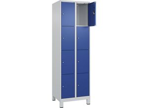 4068192012931 - 4er-Schließfachschrank Evolo PLUS 2 Abteile lichtgrau   enzianblau B 600 mm 8 Fächer mit breiten Füßen Zylinderschloss kaiserkraft