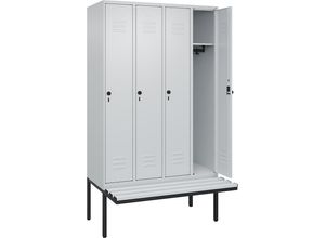 4066681788282 - Spind Classic PLUS Sitzbank 4 Abteile lichtgrau B 1200 mm Sicherheits-Drehriegel auskragend Kunststoff C+P