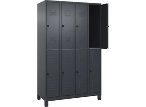 4066681623668 - Doppelstock-Spind Classic PLUS 4 Abteile grau HxB 1950 x 1200 mm mit Füßen Drehriegel C+P