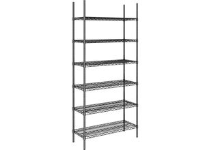 4061753091147 - Stahldraht-Gitterregal schwarz Fachlast 250 kg BxT 910 x 460 mm Grundregal Höhe 2180 mm 6 Fachböden kaiserkraft
