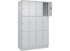 4068192027850 - 3er-Schließfachschrank Evolo PLUS 4 Abteile lichtgrau B 1200 mm 12 Fächer mit Bodensockel Zylinderschloss kaiserkraft