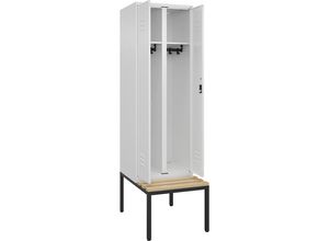 4066681819856 - Schwarz-Weiß-Spind Classic PLUS Sitzbank 1 Abteil verkehrsweiß B 600 mm Zylinderschloss untergebaut Buche-Hartholz C+P
