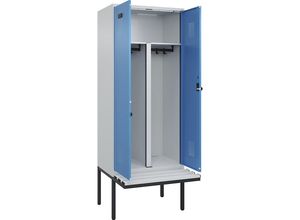 4068192359128 - Schwarz-Weiß-Spind Evolo PLUS Sitzbank 2 Abteile Trennwand verkürzt lichtgrau   lichtblau B 800 mm Sicherheits-Drehriegel mit auskragender Sitzbank Kunststoff kaiserkraft