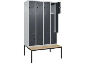 4067521120651 - Z-Spind Classic PLUS Sitzbank 4 Abteile lichtgrau   grau B 1200 mm Sicherheits-Drehriegel untergebaut Buche-Hartholz C+P
