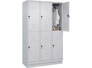 4066681667341 - Doppelstock-Spind Classic PLUS 3 Abteile lichtgrau HxB 1950 x 1200 mm mit Bodensockel Drehriegel C+P