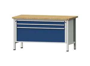 4014641017514 - Werkbank mit XL XXL-Schubladen Gestellbauweise Breite 1500 mm 3 Schubladen Buchemassivplatte Front enzianblau ANKE