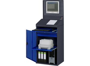 4040376921093 - Computer-Arbeitsstation Lochwand Schreibpult Ausziehboden Schublade Breite 650 mm anthrazit   enzianblau RAU