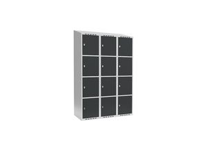 7042423042413 - 4er-Schließfachschrank Fydor 3 Abteile lichtgrau   grau B 1200 mm 3 Abteile schräge Dachform Vorhängeschloss kaiserkraft