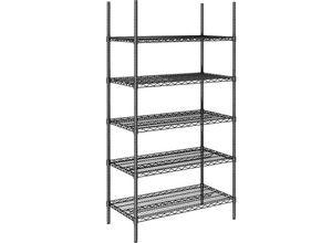 4061753091161 - Stahldraht-Gitterregal schwarz Fachlast 250 kg BxT 910 x 610 mm Grundregal Höhe 1880 mm 5 Fachböden kaiserkraft