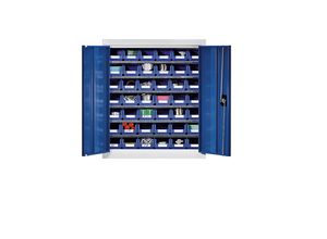 4061753278142 - eurokraft pro Materialschrank mit Lagerkästen Höhe 780 mm 6 Fachböden lichtgrau   enzianblau