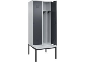 4066681792326 - Schwarz-Weiß-Spind Classic PLUS Sitzbank schmal 2 Abteile Trennwand verkürzt lichtgrau   grau B 800 mm Zylinderschloss untergebaut Kunststoff C+P