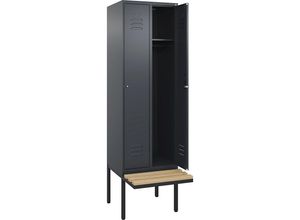 4066681817173 - Spind Classic PLUS Sitzbank 2 Abteile grau B 600 mm Zylinderschloss auskragend Buche-Hartholz C+P
