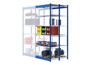 4250623731515 - Stabil-Steckregal doppelseitig Regalhöhe 2000 mm blau verzinkt Bodenbreite 1025 mm Anbauregal Breite x Tiefe 1025 x 500 mm hofe