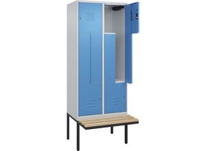 4067521114766 - Z-Spind Classic PLUS Sitzbank 2 Abteile lichtgrau   lichtblau B 800 mm Zylinderschloss auskragend Buche-Hartholz C+P