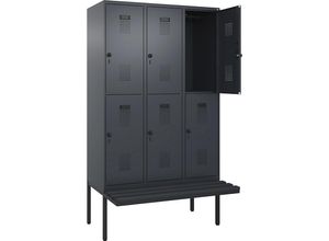 4068192368755 - Doppelstock-Spind Evolo PLUS Sitzbank 3 Abteile grau B 1200 mm Sicherheits-Drehriegel mit auskragender Sitzbank Kunststoff kaiserkraft
