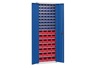 4061753276605 - eurokraft pro Materialschrank mit Lagerkästen Höhe 2000 mm 15 Fachböden lichtgrau   enzianblau