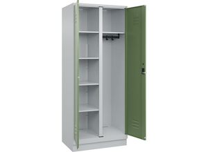 4067521055007 - Putzmittelspind Classic PLUS 1 Abteil Trennwand mittig lichtgrau   resedagrün B 800 mm mit Bodensockel Drehriegel C+P