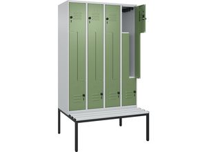 4067521120934 - Z-Spind Classic PLUS Sitzbank 4 Abteile lichtgrau   resedagrün B 1200 mm Sicherheits-Drehriegel untergebaut Kunststoff C+P