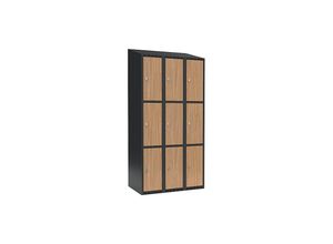 7042424423662 - 3er-Schließfachschrank Fydor 3 Abteile grau   Eiche B 900 mm 3 Abteile schräge Dachform Vorhängeschloss kaiserkraft