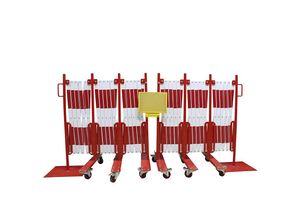 4250912308053 - CrashStop Scherengitter Stahlfuß und Rollen reflektierend rot   weiß Länge max 16000 mm