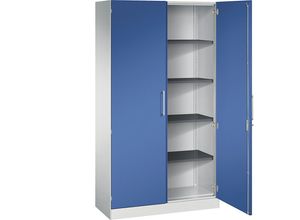 4059369512095 - Flügeltürenschrank ASISTO Höhe 1980 mm Breite 1000 mm 4 Fachböden lichtgrau enzianblau C+P