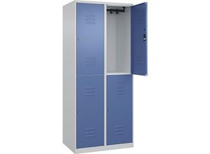 4067521369494 - Doppelstock-Spind Classic PLUS 2 Abteile lichtgrau   fernblau HxB 1850 x 800 mm mit Bodengleitern Zylinderschloss C+P