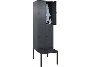 4066681805736 - Doppelstock-Spind Classic PLUS Sitzbank 2 Abteile grau B 600 mm Sicherheits-Drehriegel untergebaut Kunststoff C+P