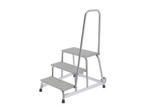4031405500372 - MUNK Montagetritt mobil 2 Bockrollen Handlauf einseitig 3 Stufen BxT 750 x 870 mm
