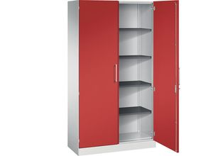 4059369512156 - Flügeltürenschrank ASISTO Höhe 1980 mm Breite 1000 mm 4 Fachböden lichtgrau feuerrot C+P